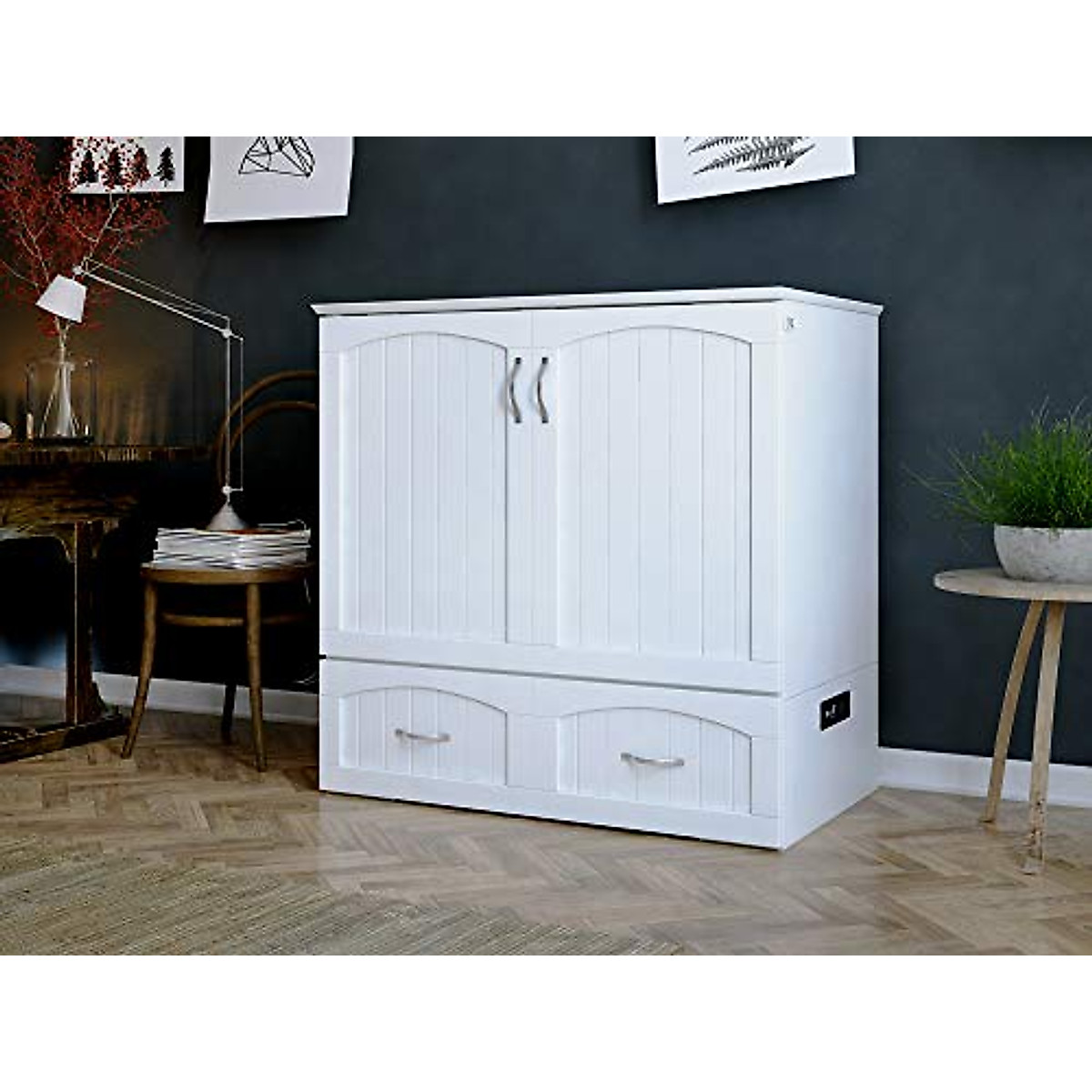 AFI Southampton Murphy Bed Chest with Charging Station, Twin XL, White