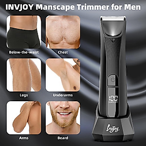INVJOY Manscape, Body & Pubic Hair Trimmer for Men w/Light - No Nick, No Cut, Ball Trimmer Men - No Razor Burn Groin, Body Groomer Shaver, IPX7 Waterproof Electric Razor w/Recharge Dock, Gift for Men