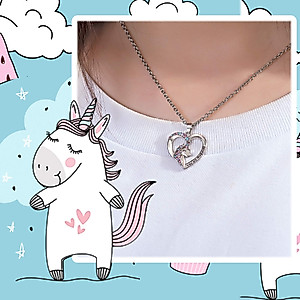 Shonyin Silver Unicorn Necklace for Women Girls CZ Unicorn Heart Necklace You Are Magical Christmas Birthday Valentines Stocking Stuffer Gifts for Girls Daughter Granddaughter Niece