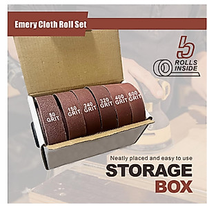 Emery Cloth Roll, 6 Grits Abrasive Sandpaper Rolls Assorted Sand Paper for Woodworking Automotive Metal Polishing, 80 150 240 320 400 600 Grits Per Roll 6 Meters