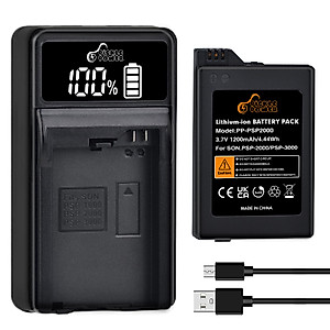 Pickle Power PSP 3001 Battery and LED Display Charger for Sony PSP 2000/3000 PSP-S110 Console, PSP-3001 PSP-3002 PSP-3000 PSP-3004 PSP-2001 PSP-2002 PSP-2003,PSP Lite, PSP Slim