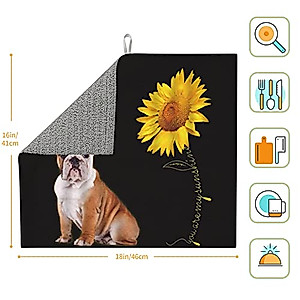 Funny Dog with Sunflower Printed Drying Mat For Kitchen Ultra Absorbent Microfiber Dishes Drainer Mats Non-Slip Silicone Quick Dry Pad - 18 X 16inch