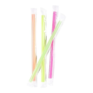 100-Pieces of Plastic Disposable Jumbo Straws Individually Wrapped 10 Inches Long for Boba, Fruit Smoothies, Milkshakes, Bubble Tea (4 Colors, 0.5 Inch Diameter)