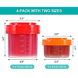 Caperci Leakproof Baby Food Containers, Freezer Safe, Dishwasher Safe, BPA Free, Airtight Stackable Small Snacks & Condiment Container with Lids, 4-Count(2 oz & 5 oz)