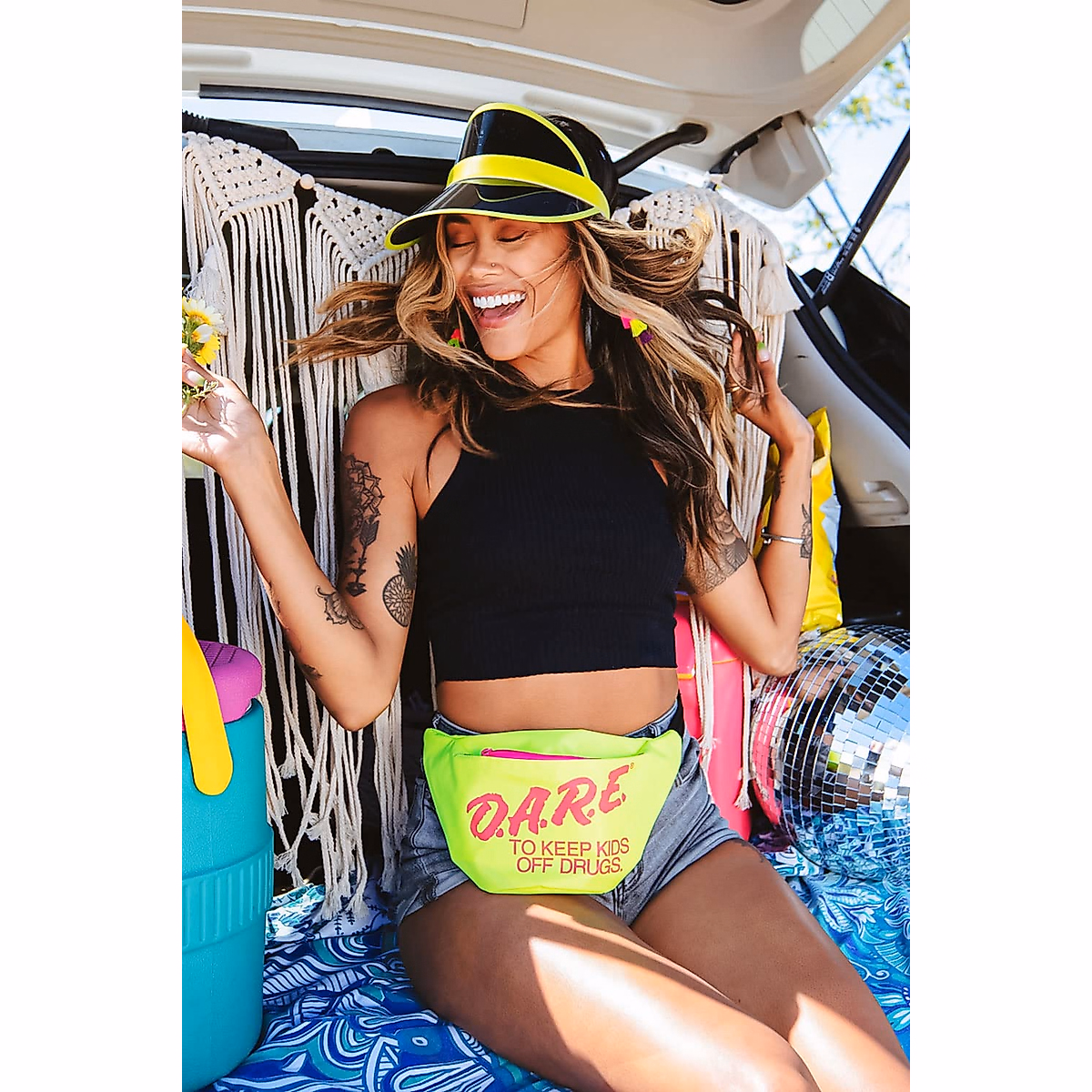 Tipsy Elves DARE Fanny Pack with Adjustable Belt and 3 Zippered Pockets - Neon Fanny Pack - Includes Discreet Hidden Zipper Pocket for Storing Valuables (Neon Green)