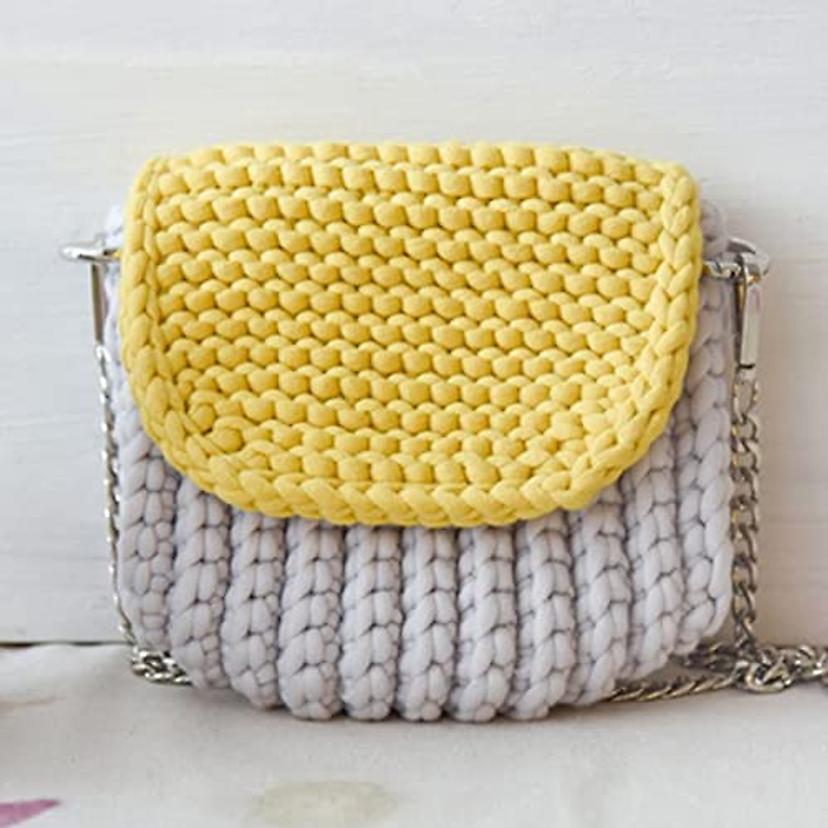 2 Pack Light Blue Soft Cotton Knitting Yarn Elastic Fabric Crochet Cloth Yarn for Bag,Basket,Cushion