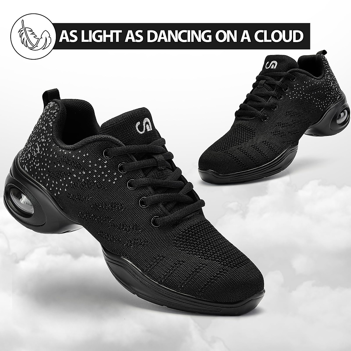 Akk Dance Sneakers for Women Modern Dance Shoes Jazz Shoes Women Dancing Shoes Lace Up Cushion Breathable Ladies Split Sole Dance Sneakers Platform Shoe Spot Black, 8
