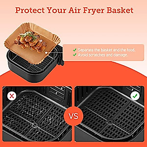 COSORI Air Fryer Liners, 100 PCS Square Disposable Paper Liners, Non-Stick Silicone Oil Coating, Little to No Cleaning, 7.9" Unbleached Food Grade, Resistant to 465°F, Thickened Not Easy to Break