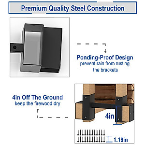 Artibear Depth Adjustable Firewood Rack Brackets for Outdoor, 2x4 Wood Storage Holder Kit for Indoor Fireplace, 2 Packs (2x4s not Include)