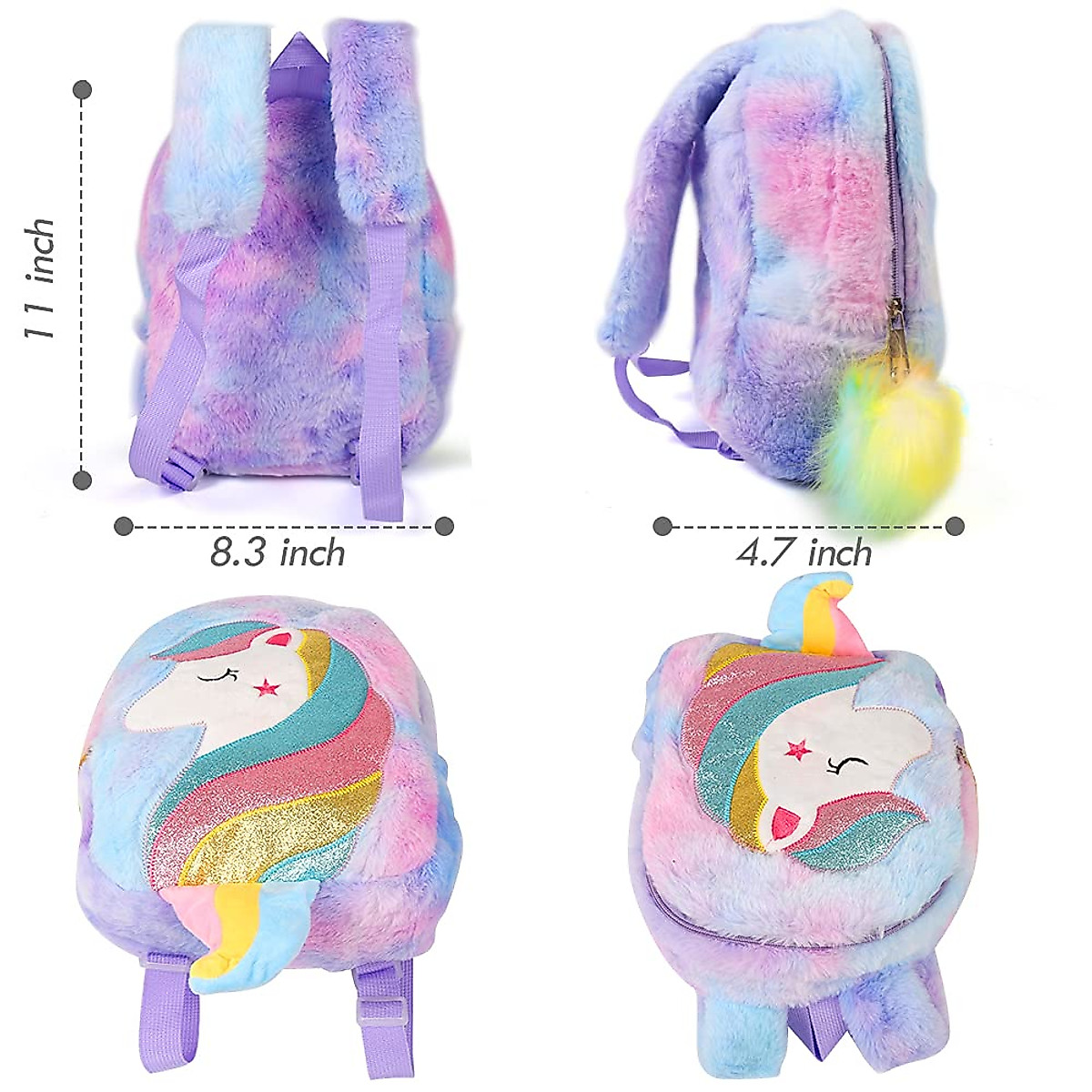 Plush Unicorn Backpack,Mini Unicorn Backpack for Girls, Soft Lightweight Travel Bags for Girls,Purple