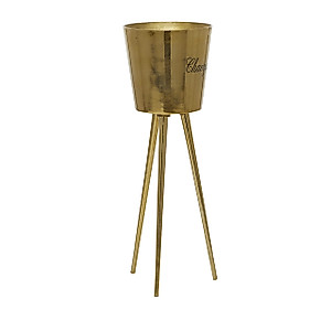 Deco 79 Aluminum Tall Floor Champagne 3 Bottle Ice Bucket, 10" x 10" x 28", Gold