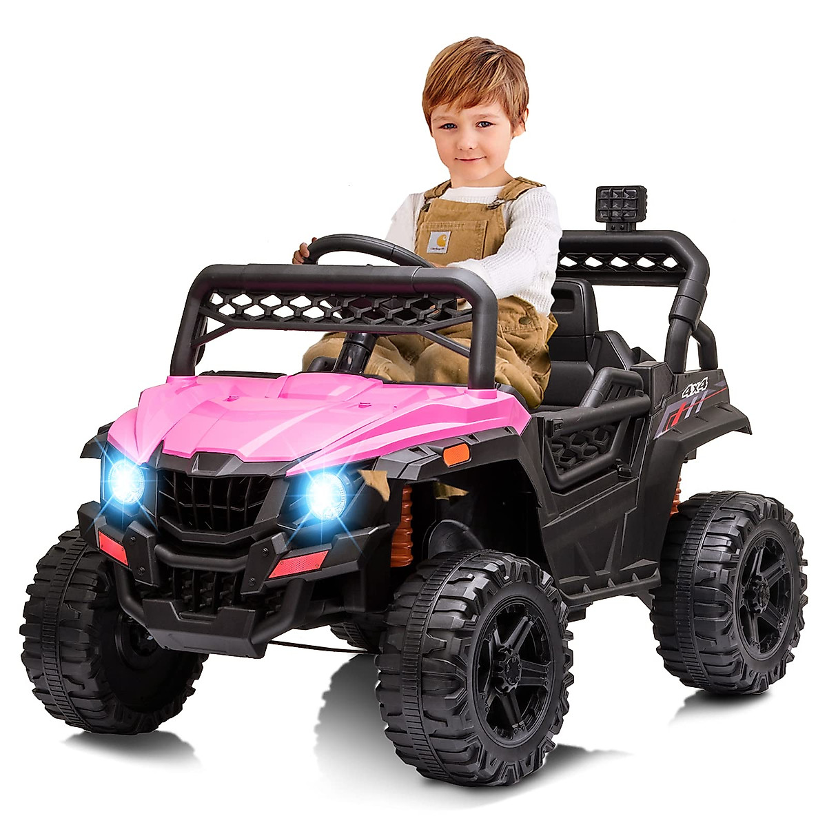 Nasitip 12V Kids Ride On Car Truck w/Parent Remote Control, Spring Suspension, LED Lights, AUX Port, Music (Rose, no Tent)