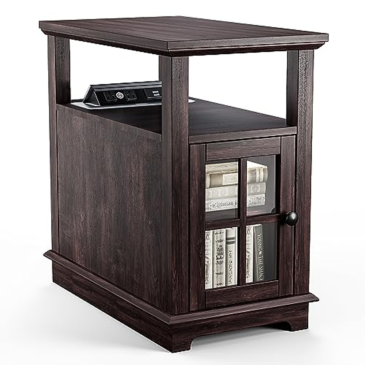 HIFYOBRO End Table with Charging Station, Side Table with Storage for Living Room and Bed Room, Power outlets & USB Ports, Adjustable Shelf