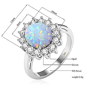 FersonLancy Created 3ct Oval Opal Rings Women 925 Sterling Silver Classic Princess Diana Wedding Engagement Rings Fine Jewelry Gift (opal, 7)
