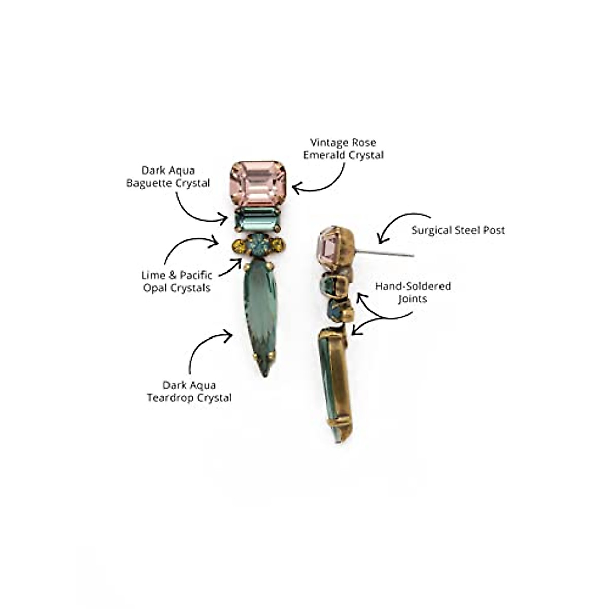 Sorrelli Spiked Drop Earrings, Rhinestone Dangling Earring, Vintage Inspired Crystal Studs, Pierced, Antique Gold-Tone Finish, Legacy Stone Pop