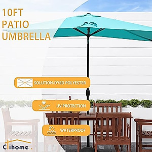 Clihome Patio Umbrella 10'x6'5 Rectangular Outdoor Umbrella Market Table Umbrella with Push Button Tilt and Crank for Patio Backyard Garden Deck Pool (Light Blue)