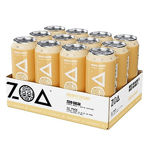 ZOA Zero Sugar Energy Drinks - Healthy Energy Formula with Vitamins, Electrolytes, Antioxidants, 210mg of Natural Caffeine - Pineapple Coconut, 16 Ounce (Pack of 12)