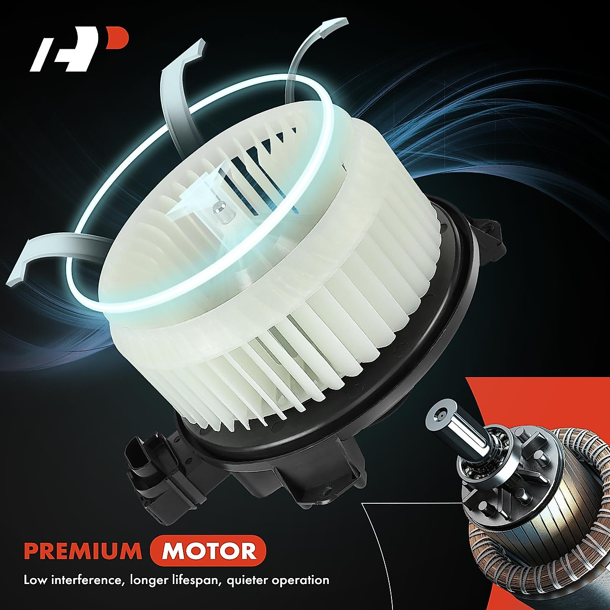 A-Premium Heater Blower Motor with Fan Cage Replacement for Chrysler Sebring Dodge Ram 1500 2500 3500 Ford Jeep Honda Acura Subaru Jaguar Lincoln Front Side