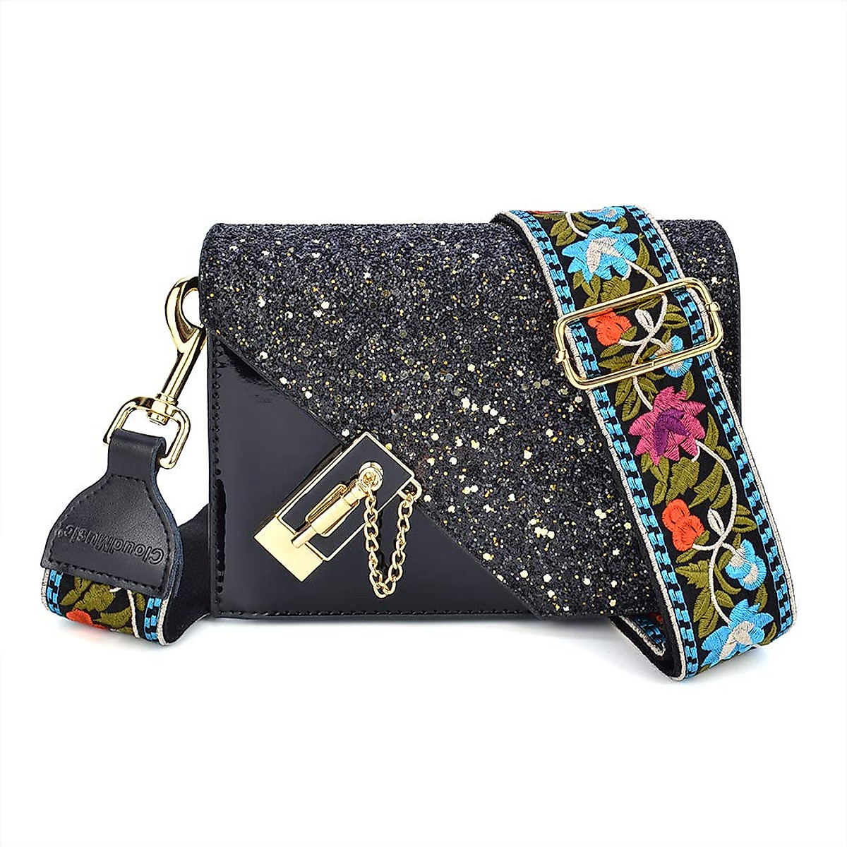 CLOUDMUSIC Handbag Strap Replacement Crossbody Strap Purse Strap For Women Girls(Blue Pink Flower)