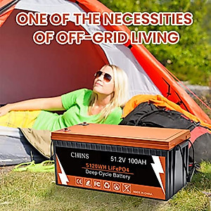 CHINS Bluetooth LiFePO4 Battery，48V 100Ah Smart Lithium Battery，Perfect for Golf Cart, Trolling Motor, Boat, RV, Solar, Home Energy Storage, Backup Power and Off-Grid etc, Peak Current 500A.