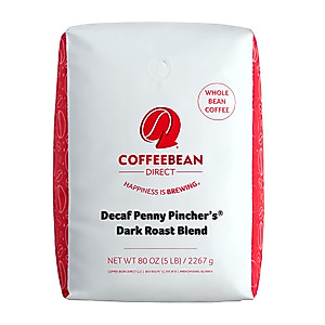 Coffee Bean Direct Decaf Penny Pincher's Dark Roast Blend, Whole Bean Coffee, 5-Pound Bag