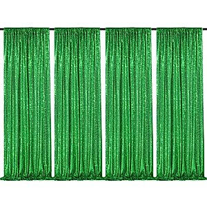 Green Sequin Backdrop 4 Panels 2FTx8FT Wedding Photo Backdrop Glitter Birthday Party Decorations Sparkle Background Drapes