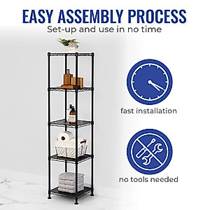SafeRacks - NSF Certified Storage Shelves, Zinc, Heavy Duty Steel Wire Unit with Wheels and Adjustable Feet, Garage or Bakers Rack, Kitchen, Pantry Shelf - (14"x14"x60" 5-Tier) (Black)