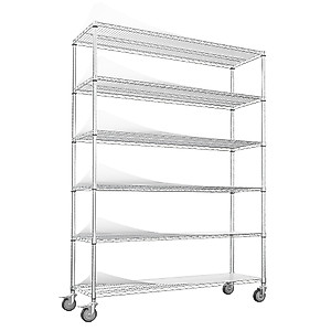 Dolonm 6-Tier Storage Shelves Wire Shelving Unit, 6000 LBS NSF Height Adjustable Shelves Organizer with Wheels, 18"L x 60"W x 87.5"H, Heavy Duty Garage Shelving for Restaurant, Office, Kitchen, Chrome