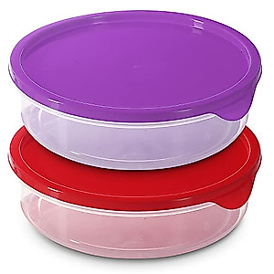 Zilpoo 2 Pack - 3 Compartment Round Plastic Food Storage Container with Lid, Divided Kids Lunch Box, Candy and Nut Serving tray w/ Cover, Keto Snack Plate, Arts, Crafts Organizer Holder, 7-Inch