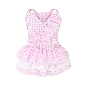 Small Dog Shirt Female Cotton Pet Dress Spring and Summer Pet Clothes Spring Cute Pet Supplies Cotton Peach Dress Bow Skirt