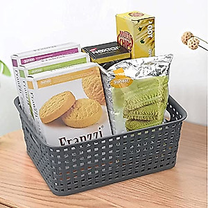 Ggbin 6-Pack Woven Plastic Storage Basket, Pantry Organizer Basket Bins, Gray