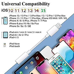 2 Pack [Apple MFi Certified] for iPhone 3.5mm Headphones Adapter, Lightning to 3.5 mm Headphone/Earphone Jack Audio Aux Adapter Dongle for iPhone 13 12 11 XS XR X 8 7 6 iPad, Support iOS 15 and More