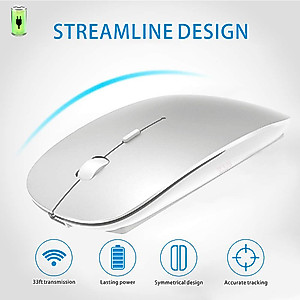 KLO Rechargeable Bluetooth Mouse for MacBook/MacBook air/Pro/iPad, Wireless Mouse for MacBook/Laptop/Notebook/iPad/Chromebook/pc(Silver)