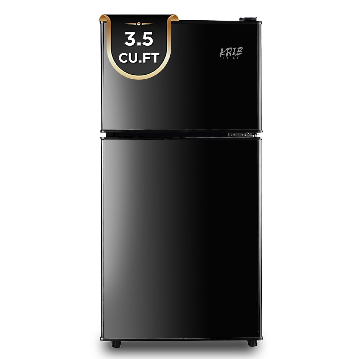 KRIB BLING 3.5 Cu.Ft Compact Refrigerator with Freezer, Retro Fridge, Mini Fridge with Two Door Design, 7 Level Adjustable Thermostat for Dorm, Office, Bedroom, Apartment, Black