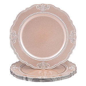 MAONAME 13" Rose Glod Charger Plates, Set of 6, Antique Charger Plates, Plastic Plate Chargers, Wedding Reception Chargers Plate Chargers for Dinner