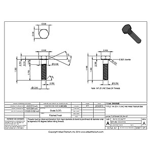 Allied Titanium 0000988, (Pack of 12) 1/4-20 X 1 UNC Titanium Hex Head Bolt, Grade 2 (CP)