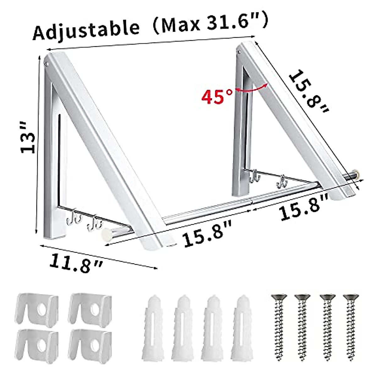 Dr.DJ Retractable Clothes Rack-Laundry Room Drying Rack Wall Mounted Clothes Hanger Foldable, Wall Mount, Folding Clohes Wall Hanger Home Storage Organizer, Aluminium, 2 Racks with Rod (Silver)