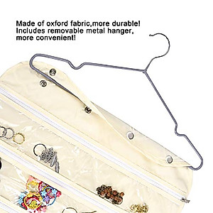 SPIKG 56 Pockets Dual Sided Jewelry Hanging Organizer Oxford Storage Bag with Zipper Hanger (Beige)