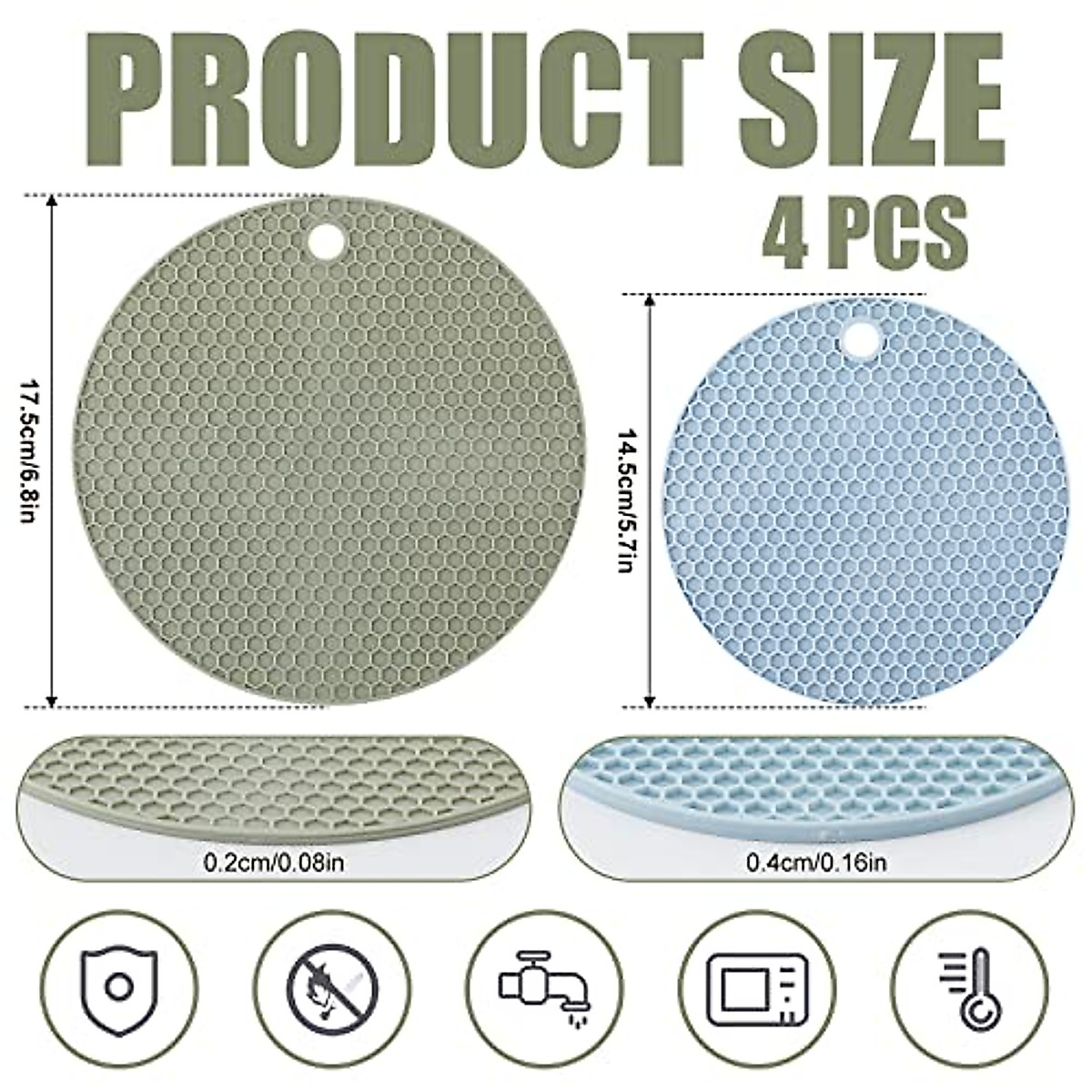4pcs Silicone Jar Opener Gripper Pad, 5.7 Inch 6.8 Inch Jar Gripper Pad Multi-Purpose Round Honeycomb Jar Opener for Weak Hands Seniors Elderly Kids (Grey, Blue, Green, Pink)