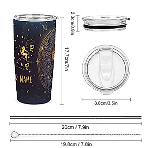 BEOIIBIRD Custom Leo Zodiac Tumbler Gifts, 20oz Glaze Stainless Steel with Lid and Straw Personalized with Text Bottles Insulated Coffee Mug, Beverage Cup for Teen Women Men Office Car Travel
