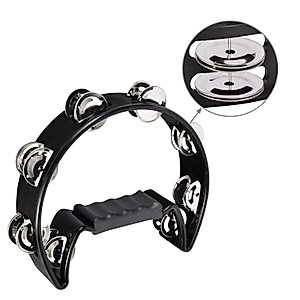EastRock Tambourine,Metal Jingles Hand Held Percussion Half-Moon Tambourine and Egg Shakers for Kids, Adults, KTV, Party BLACK