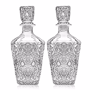 Whiskey Decanter – Elegant Liquor Decanter Set – Glass Liquor Bottle for Whiskey, Tequila and Brandy – Sophisticated Sparkling Design – Set of 2 Premium Decanters for Alcohol