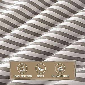 JELLYMONI 100% Natural Cotton 3pcs Striped Duvet Cover Sets with Zipper Closure & Corner Ties, White Comforter Cover with Grey Stripes Pattern Printed (Full Size)
