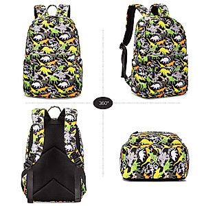 Ecodudo Cute Lightweight Dinosaur Backpacks Boys School Bags Kids Bookbags with Lunch Bag (Colorful Dinosaur Set)