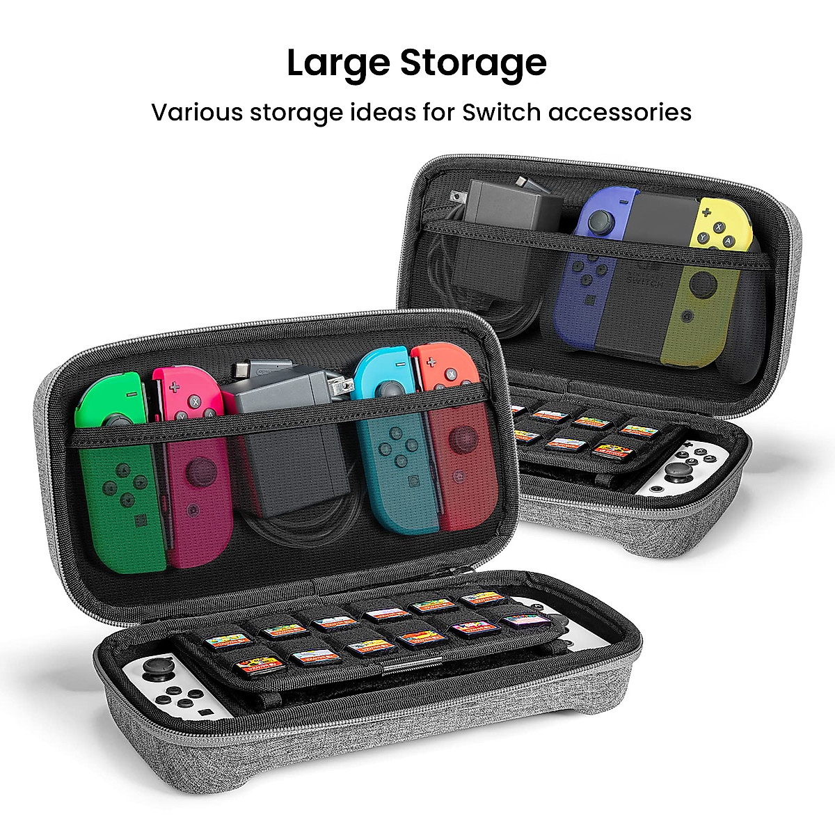 tomtoc Carrying Case for Nintendo Switch/OLED Model, Large Travel Switch Case with Pocket for Pro Controller, Joy con Grip or AC Adapter, Protective Portable Carry Case with 24 Game Cartridges