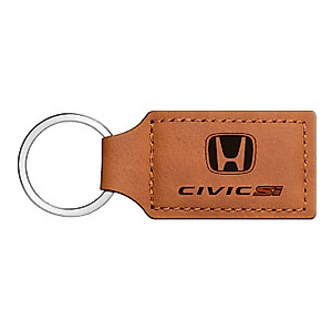 iPick Image Compatible with Honda Civic Si Rectangular Brown Leatherette Key Chain