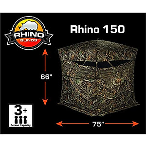Rhino Blinds R150-MOC Tough 3 Person Outside Game Hunting Ground Blind, Mossy Oak Breakup Country Camouflage
