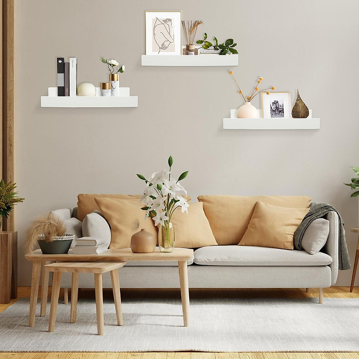 Floating Shelves for Wall Storage with Lip, 10.5" Picture Ledge Shelf Set of 3, White Acrylic Floating Shelf for Wall, Floating Wall Shelves for Kitchen, Bedroom, Bathroom Storage, Wall Home Decor