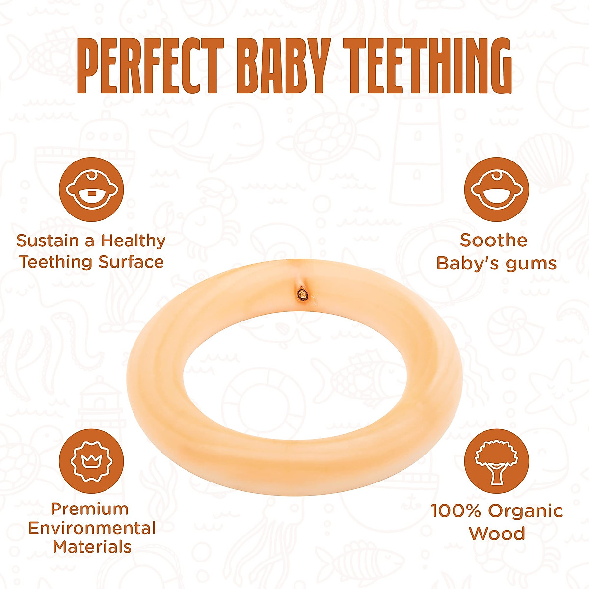 Walnut Tree - Maple Wood Teething Rings, Natural Wooden Teething Ring, Handcrafted Baby Teether, Plastic & Lead-Free Teething Ring, Baby Teether Toys, 3 Inches, 1-Piece