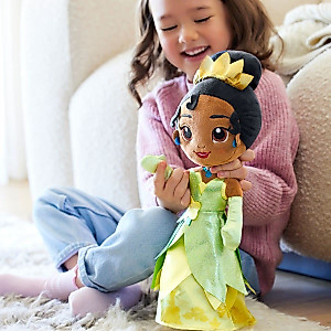 Disney Store Official Princess Plush Doll (Tiana from The Princess and The Frog) Medium 14 Inches, Princess Dolls with Embroidered Features, Plush Toys, Princess Toys for Girls